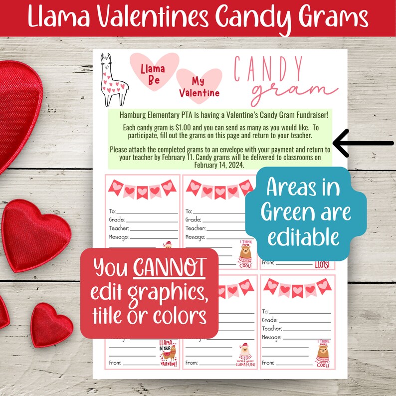 PTA PTO Valentine's Day Candy Gram Fundraiser Flyer Template| Candy ...