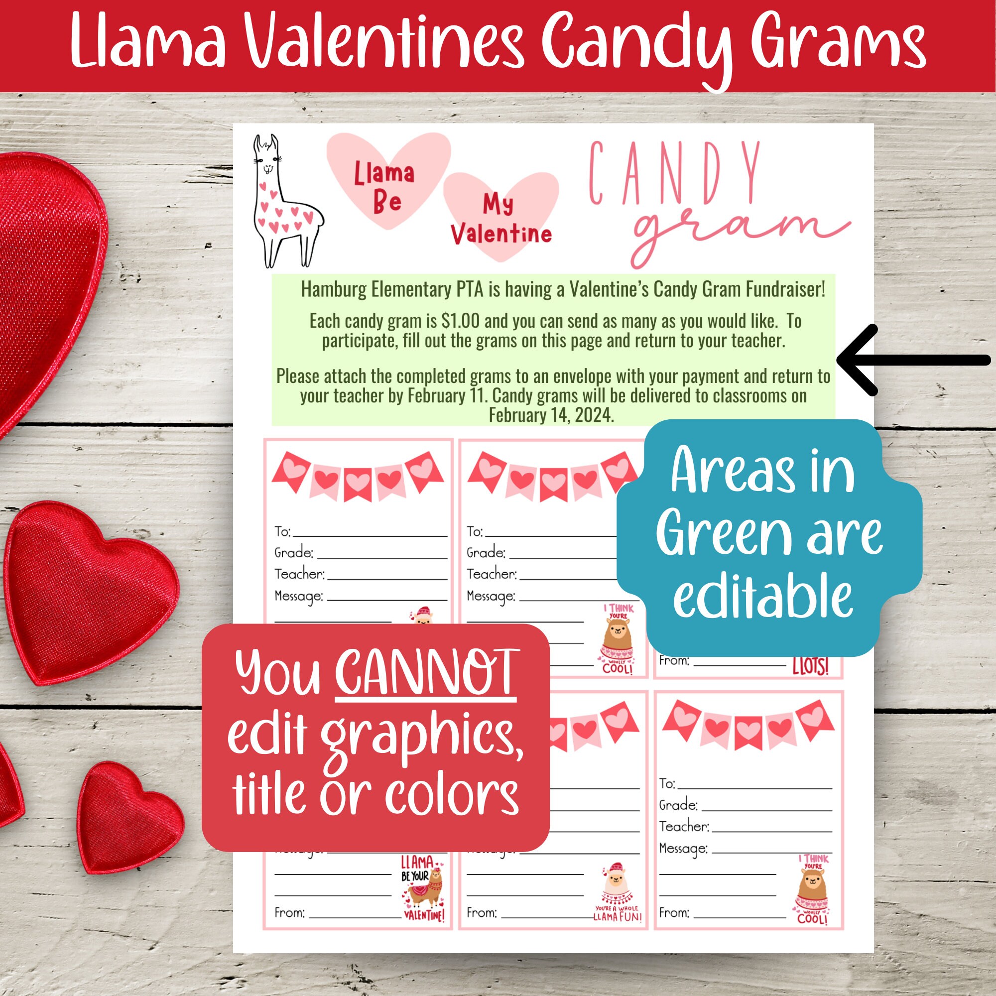 PTA PTO Valentine's Day Candy Gram Fundraiser Flyer Template| Candy ...
