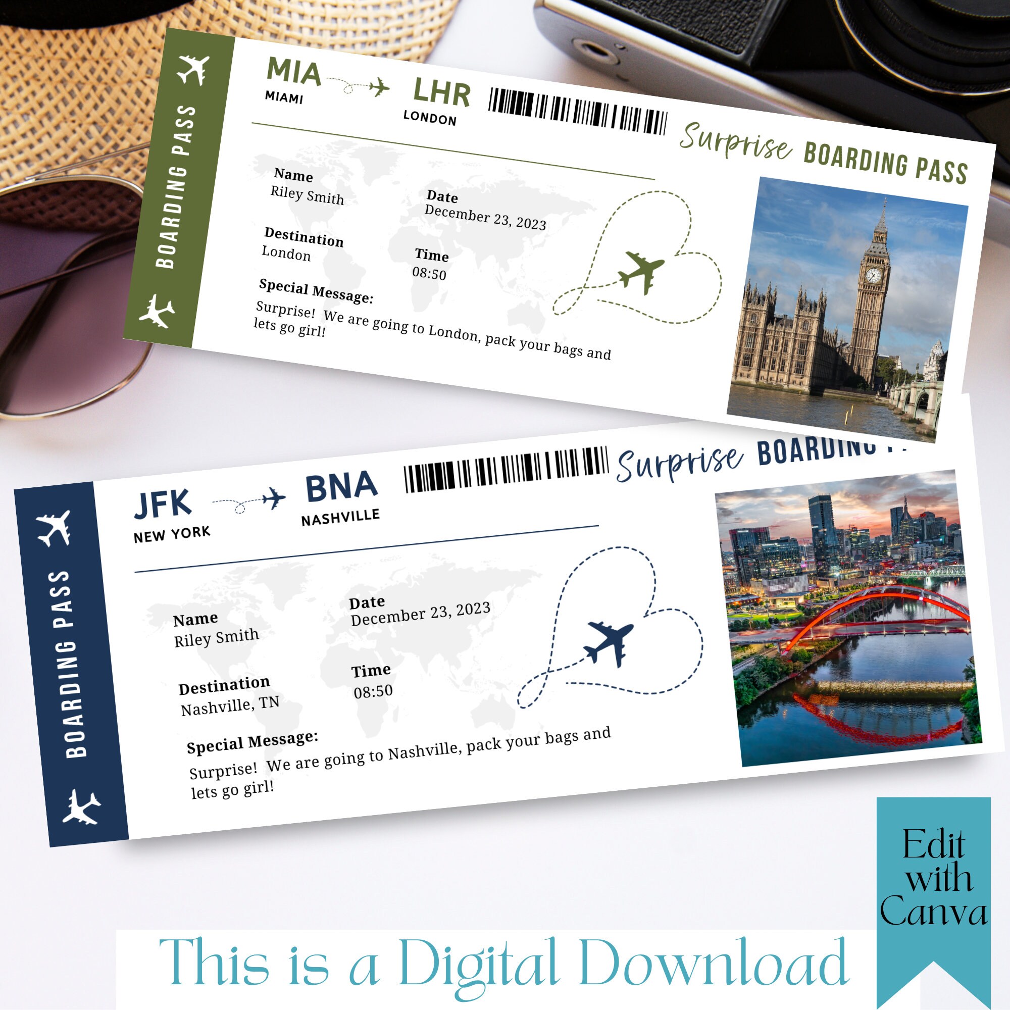 Boarding Pass Template| Boarding Pass Ticket| Surprise Destination ...
