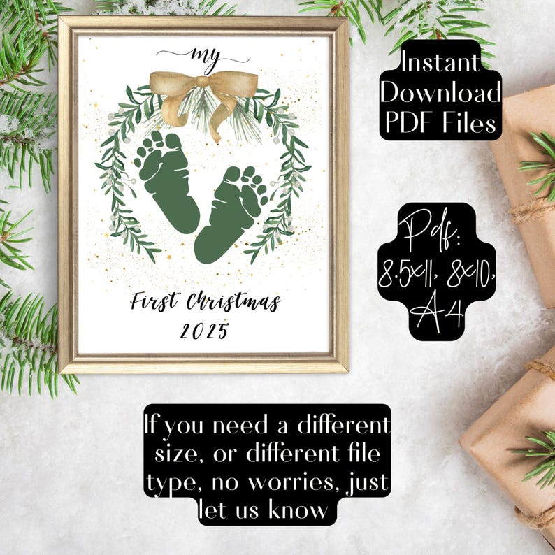 My First Christmas Handprint Footprint Art Craft, Baby's 1st Xmas Craft ...