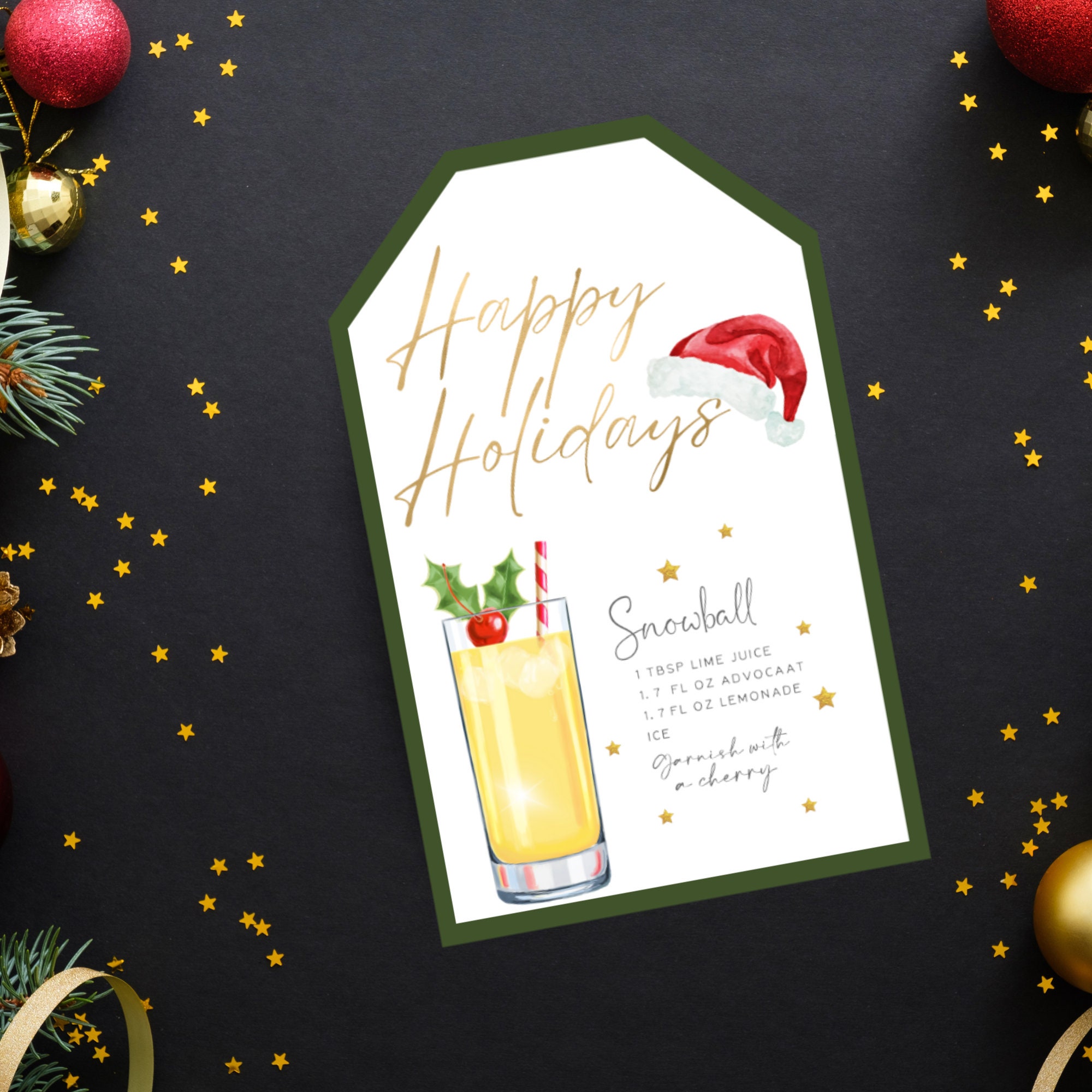Drink Recipe Gift Tag Holiday Cocktail Recipe Tags for Christmas Gift ...