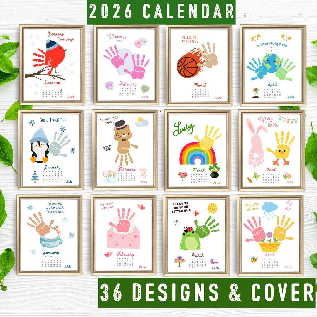 2026 Handprint Calendar Printable, Kids Handprint Art Craft, Monthly ...