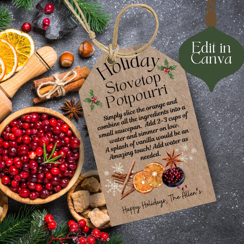 Stovetop Potpourri Christmas Gift Tag Printable| Editable Teacher Gift ...
