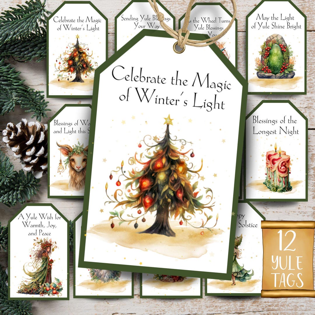 Printable Yule Cards| Yuletide Winter Solstice Gift Tags for Nordic ...