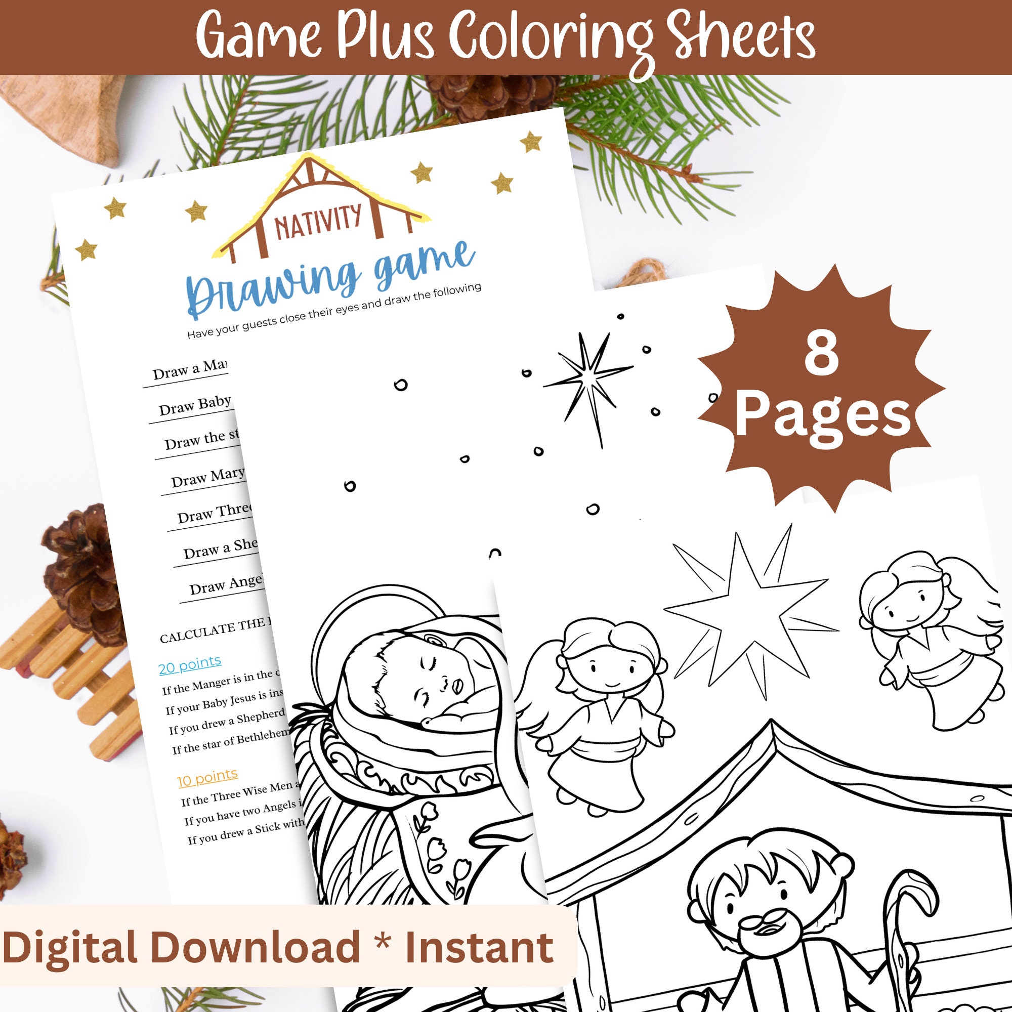 Nativity Coloring Activity Pages Christmas Matching | Preschool Bible ...