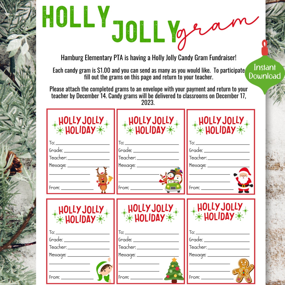 PTA PTO Christmas Holiday Gram Fundraiser Flyer Template|holly Jolly ...