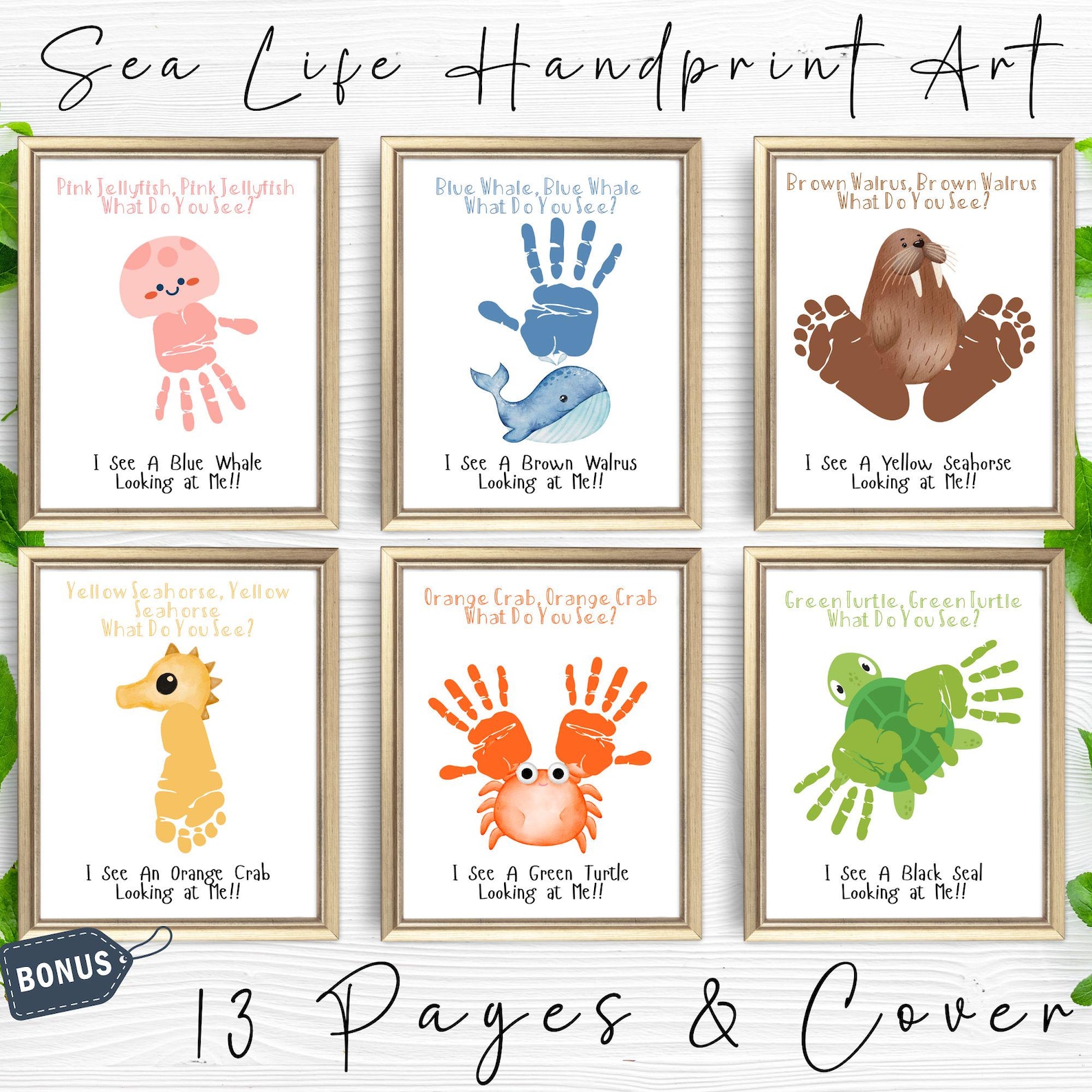 Sea Animals Handprint Art Craft| My Handprint Coloring Book for Kids ...
