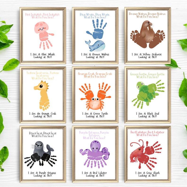 Sea Animals Handprint Art Craft| My Handprint Coloring Book for Kids ...