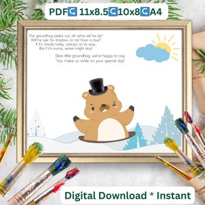 Groundhog Day Handprint Craft Printable, Winter Footprint Art Kids ...
