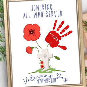 Veterans Day Handprint Art Craft| DIY Card Patriotic Sign Poem Keepsake ...