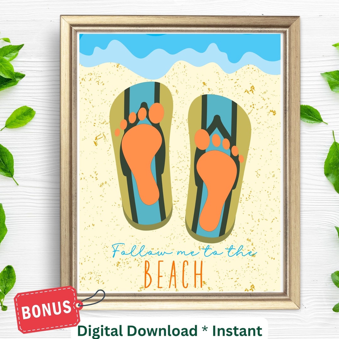 Summer Beach Footprint Craft| Flip Flops in the Sand Art Printable Sign ...