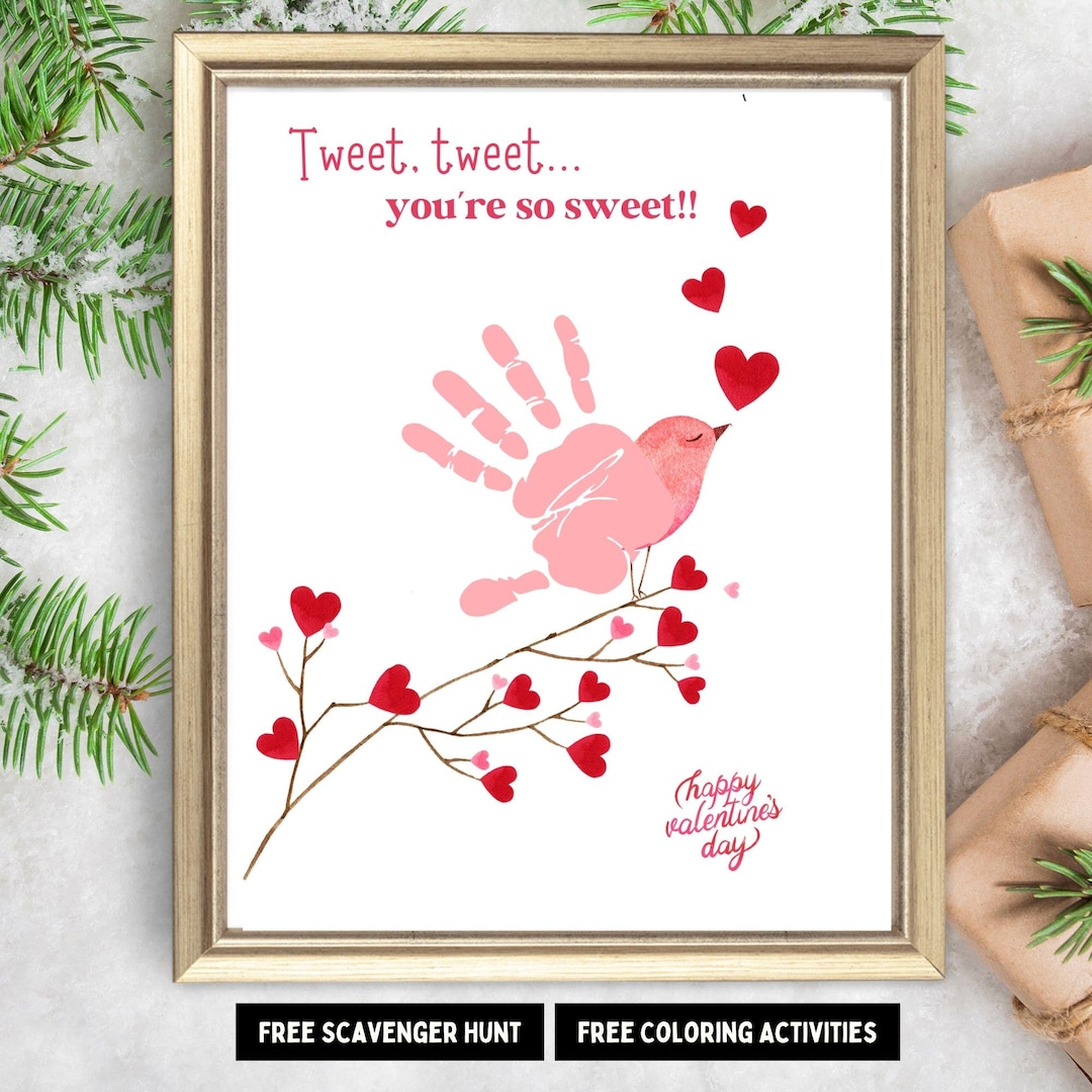 Valentines Day Bird Handprint Craft| Flower Handprint Art Preschool ...