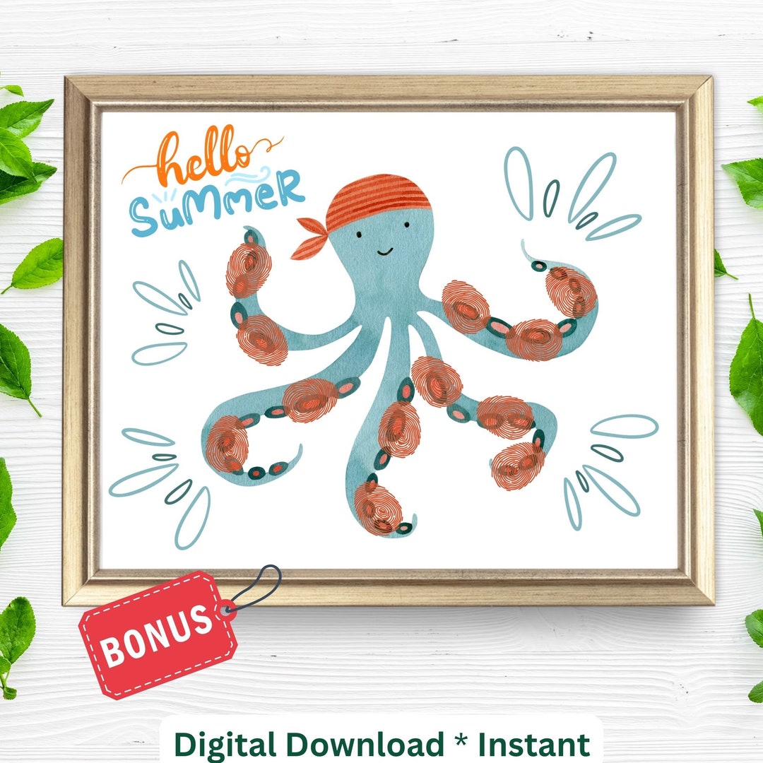 Summer Thumbprint Craft| Octopus Sea Handprint Art Printable Sign| Kids ...