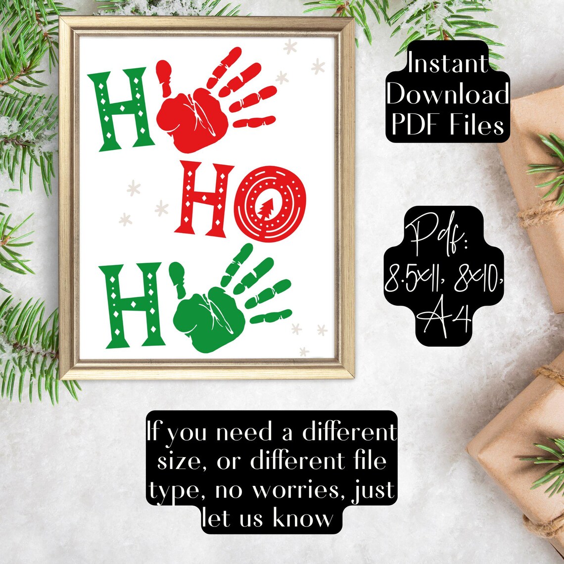 Christmas Handprint Art, Ho Ho Ho Printable Handprint Craft, Preschool ...