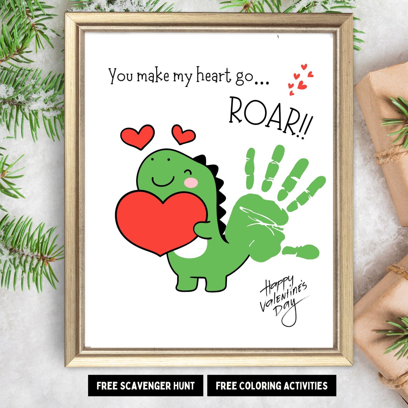 Dinosaur Valentines Day Handprint Craft Art| Dino Roar Footprint Art ...