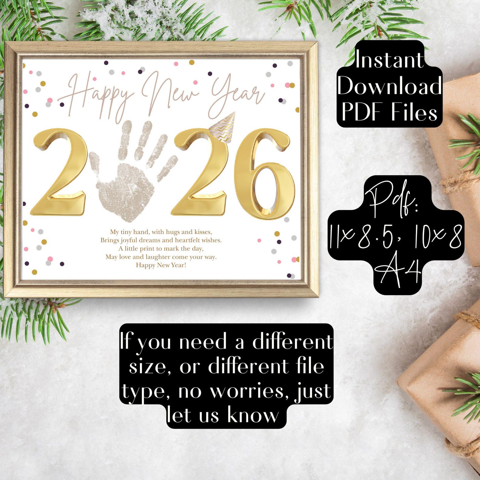 Happy New Year 2026 Handprint Craft Printable, Holiday Handprint Poem ...