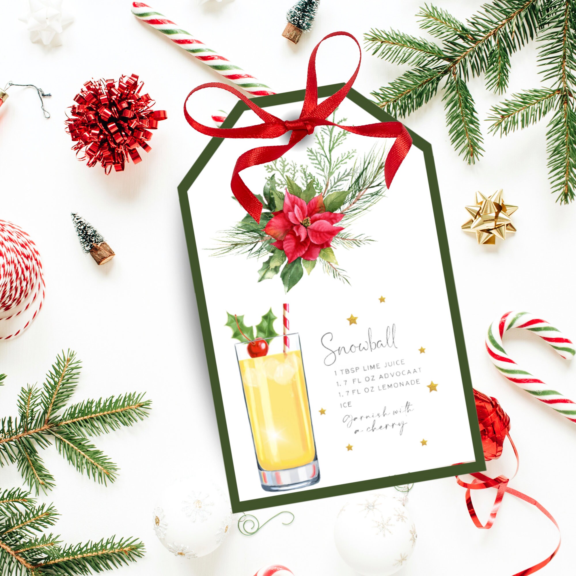 Drink Recipe Gift Tag| Holiday Cocktail Recipe Tags for Christmas Gift ...