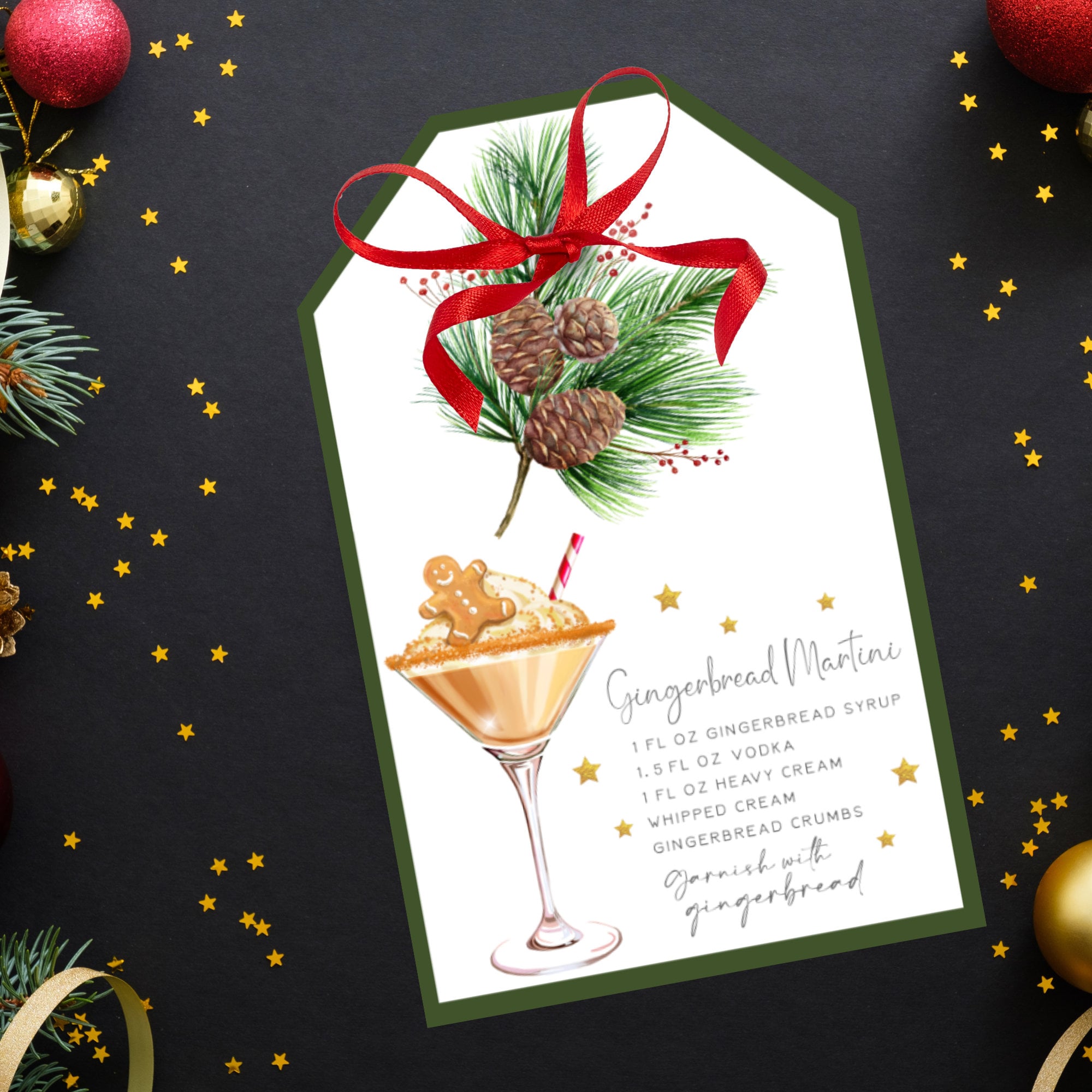 Drink Recipe Gift Tag| Holiday Cocktail Recipe Tags for Christmas Gift ...