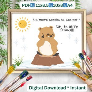 Groundhog Day Handprint Craft Printable, Winter Footprint Art Kids ...