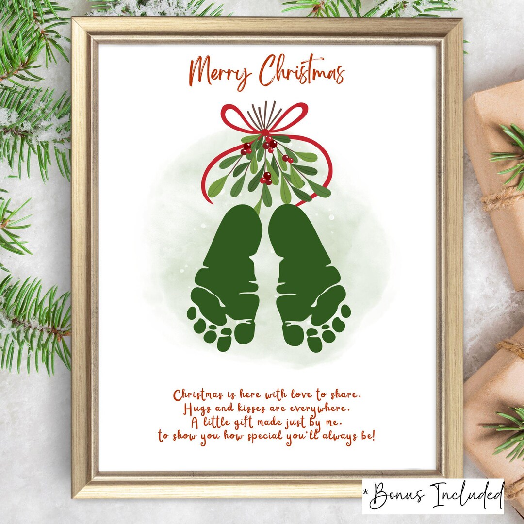 Mistletoe Christmas Footprint Art Printable, Holiday Baby & Toddler ...