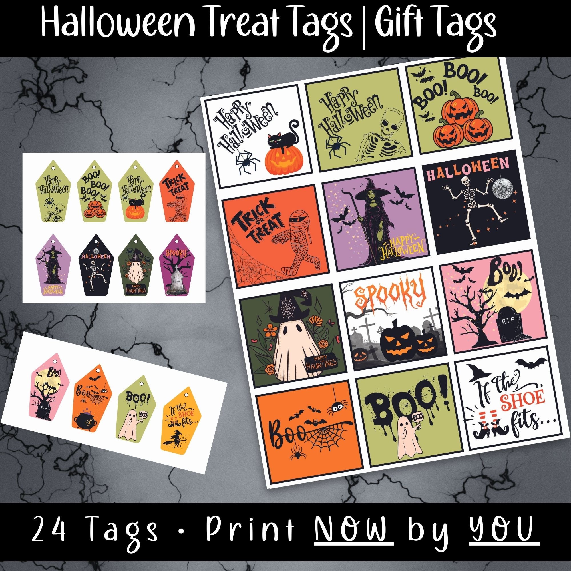 Halloween Treat Tags Printable Halloween Treat Tagsgroovy Ghost Favor ...