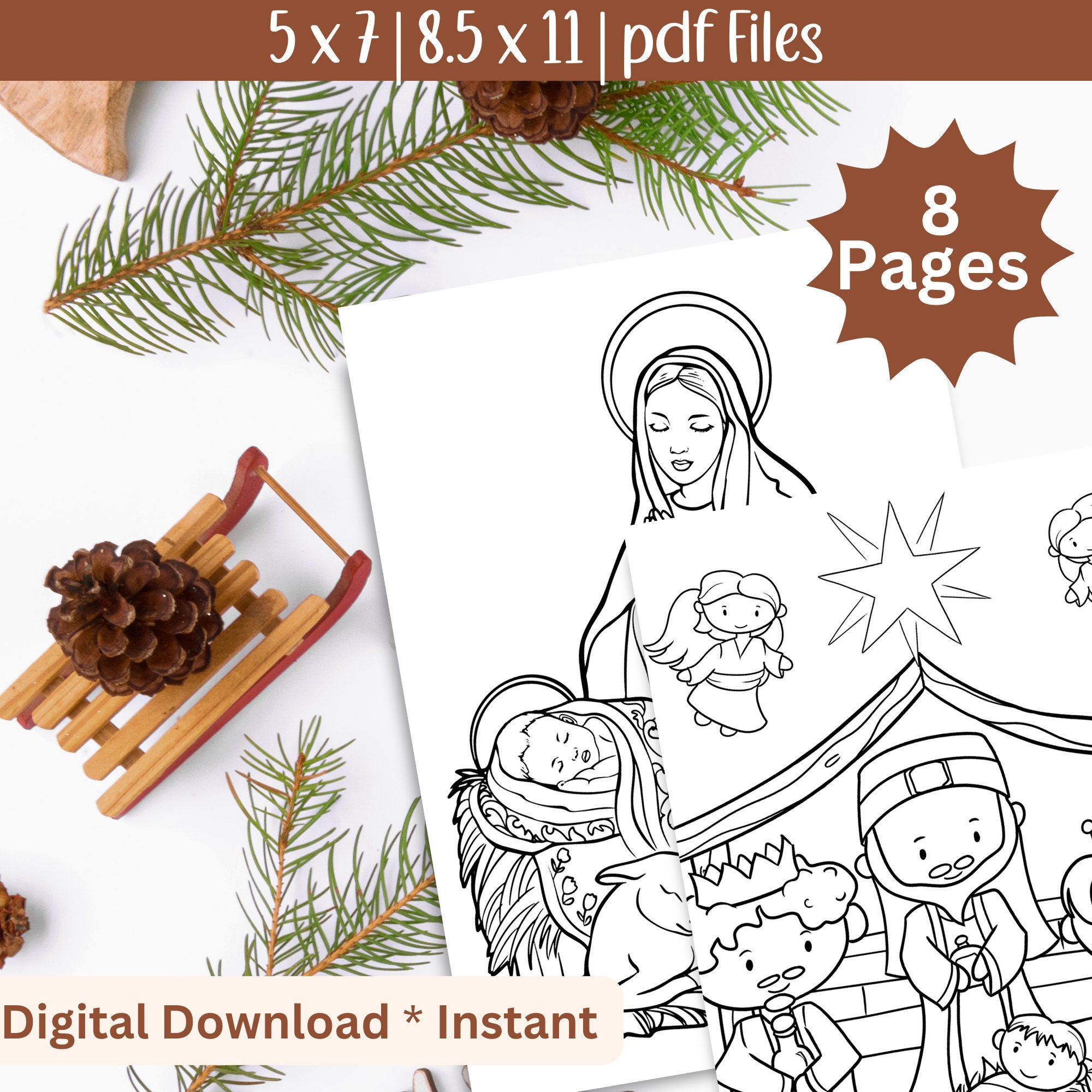 Nativity Coloring Activity Pages Christmas Matching | Preschool Bible ...