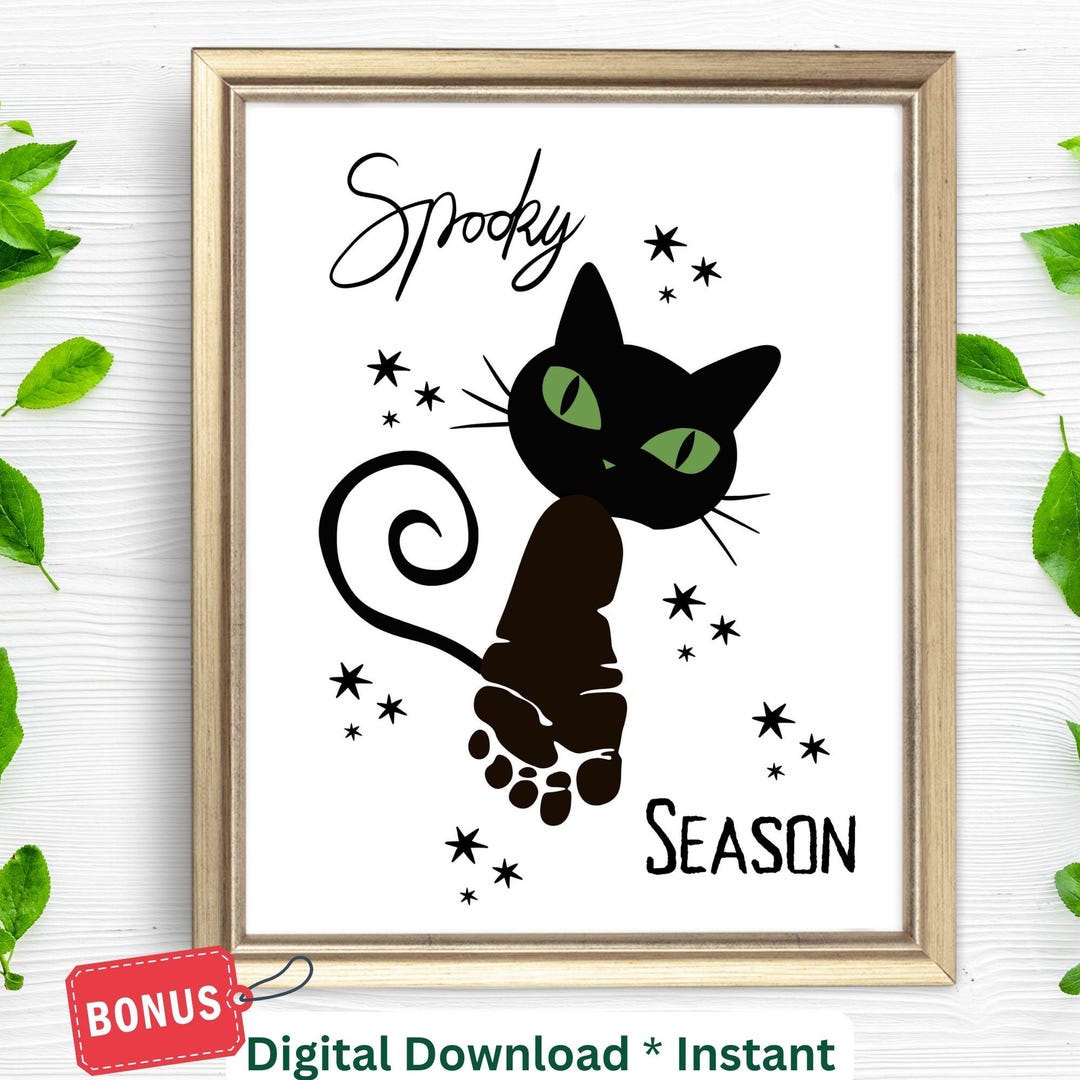 Halloween Footprint Art Craft| Black Cat Handprint Art| Halloween Kids ...