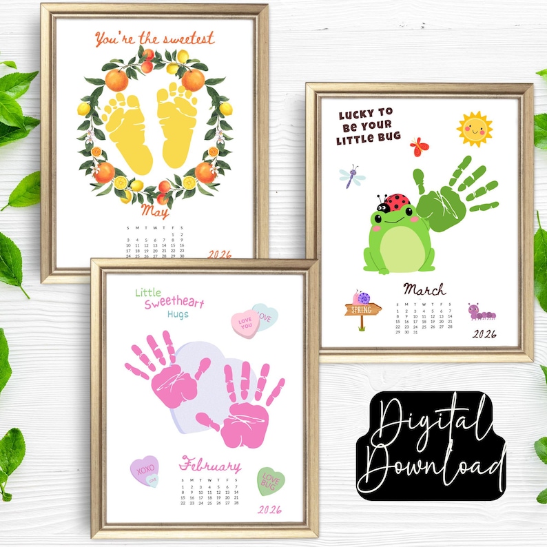 2026 Handprint Calendar Printable, Kids Handprint Art Craft, Monthly ...