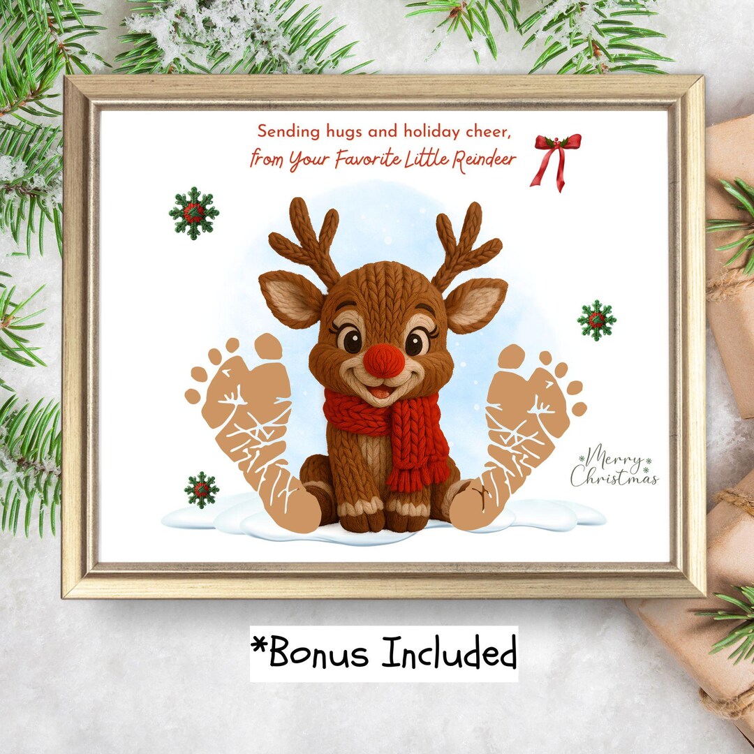 Reindeer Footprint Art Craft, Christmas Handprint, Kids Baby Toddler ...