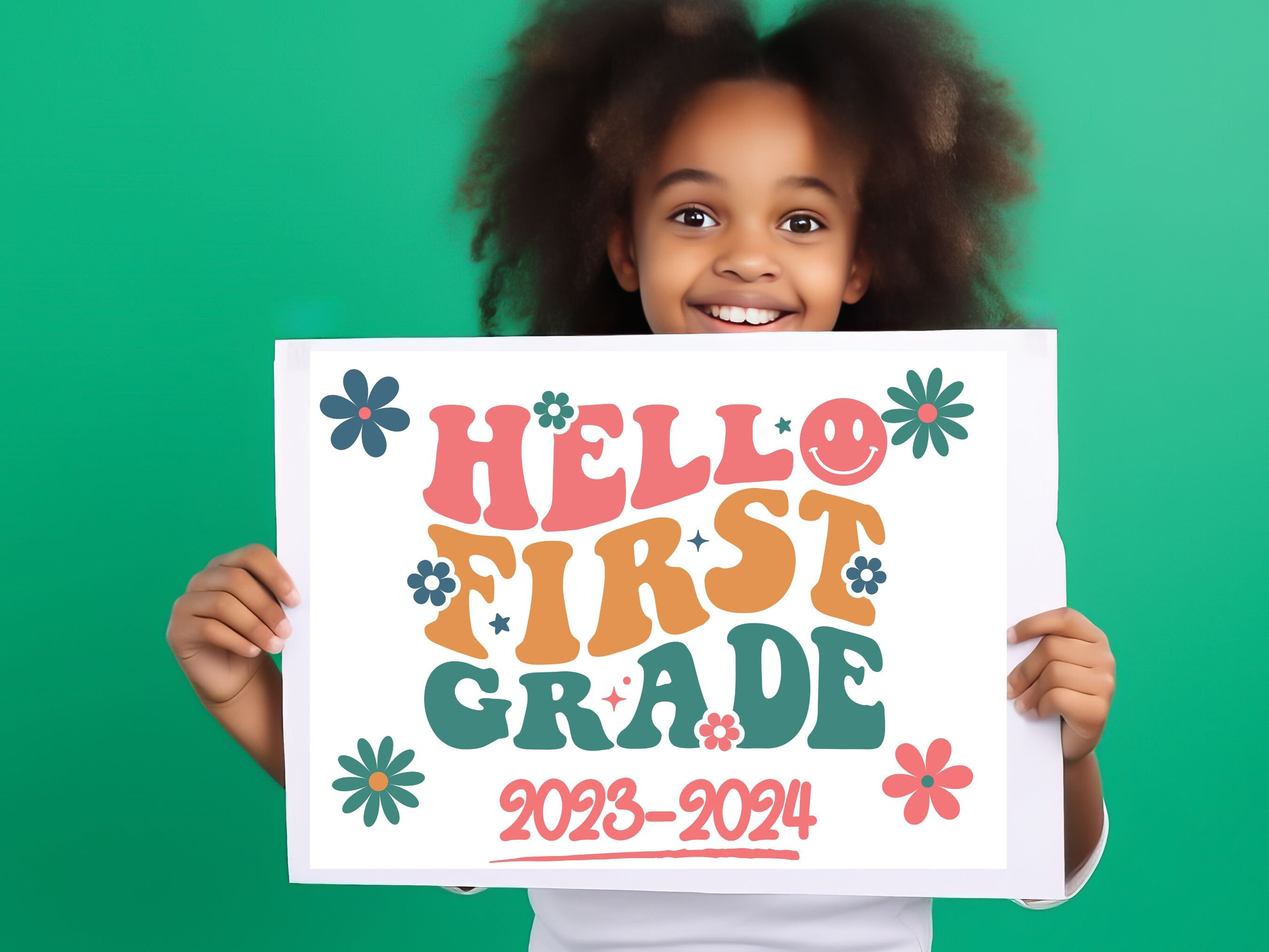 Hello FIRST Grade Groovy Sign Printable RETRO First Day of - Etsy
