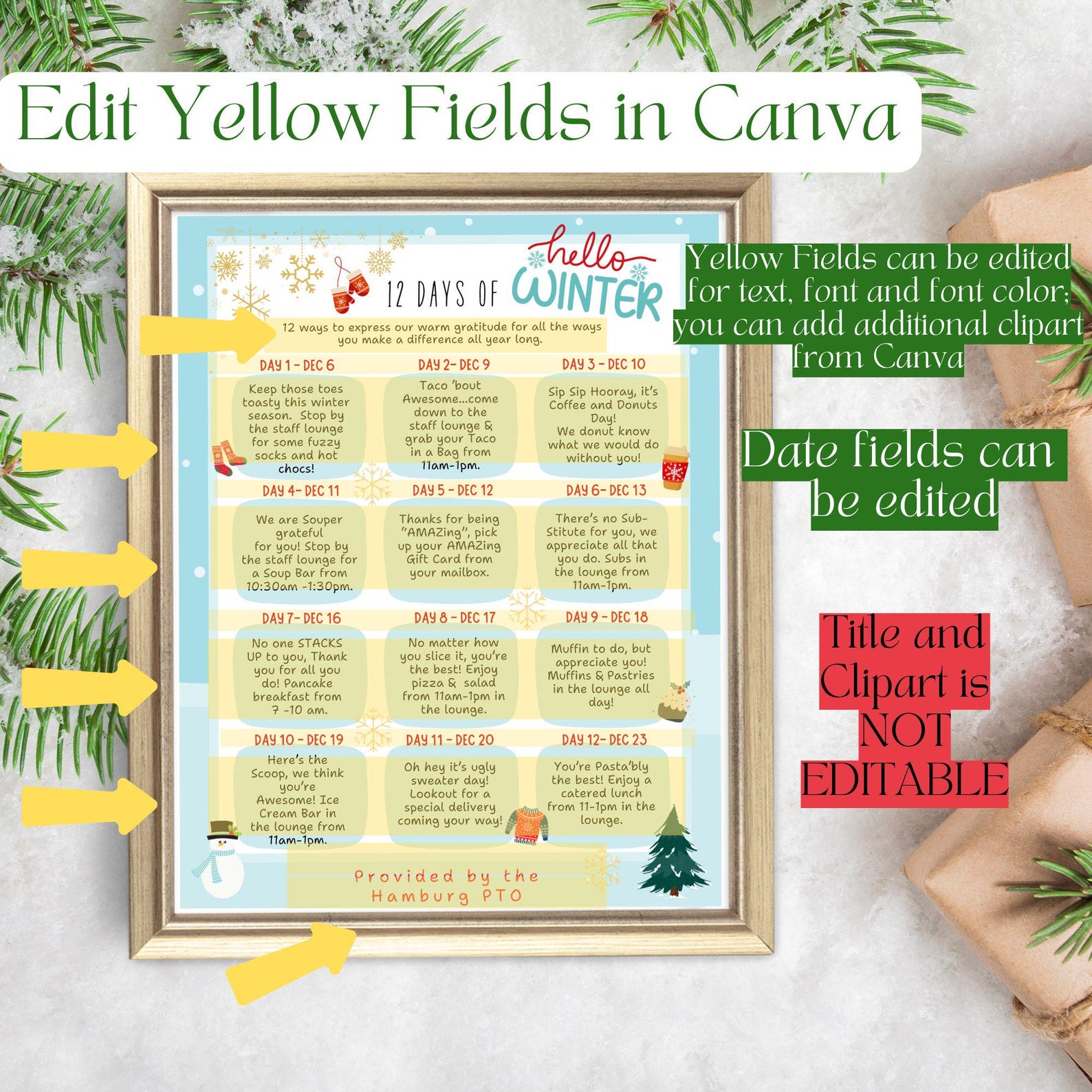 Editable Christmas Holiday Appreciation Flyer| Teacher 12 Days of ...