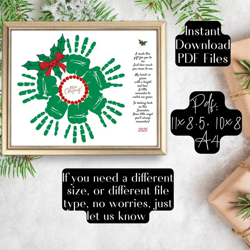 Christmas Handprint Wreath Craft, Toddler Keepsake Printable, Holiday ...