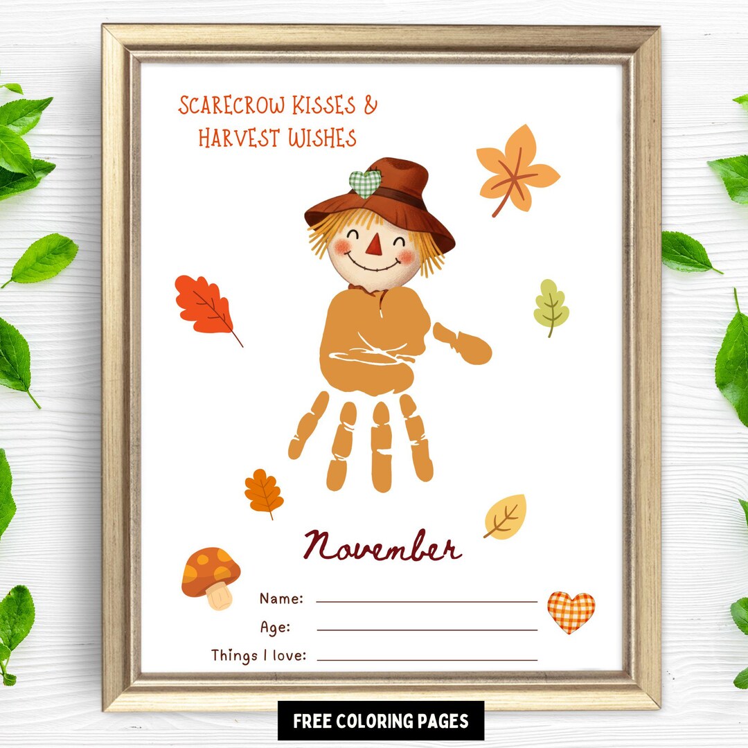 Scarecrow Handprint Art Craft, Harvest Kisses Fall Preschool Craft ...