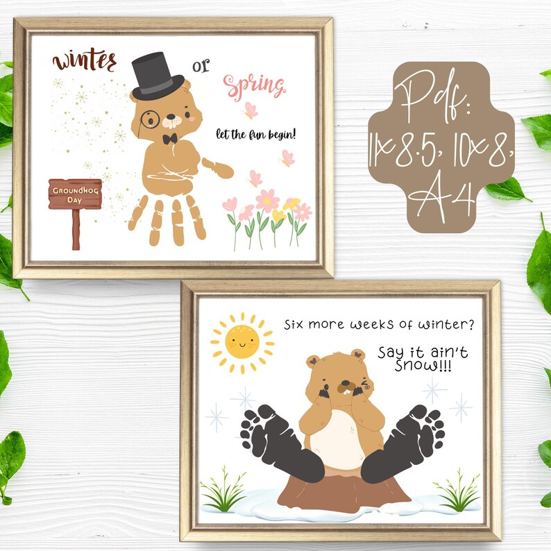 Groundhog Day Handprint Craft Printable, Winter Footprint Art Kids ...