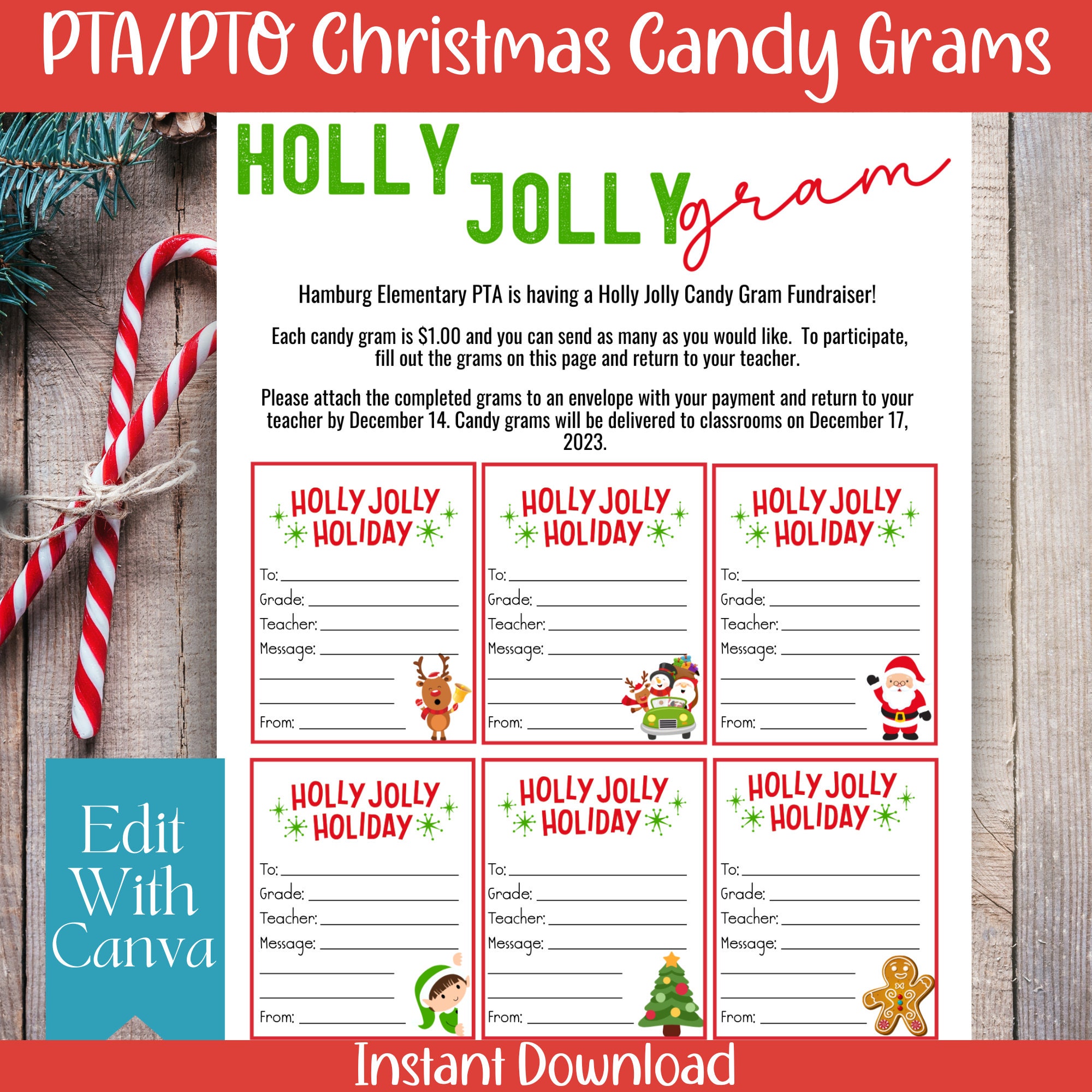 PTA PTO Christmas Holiday Gram Fundraiser Flyer Template|holly Jolly ...