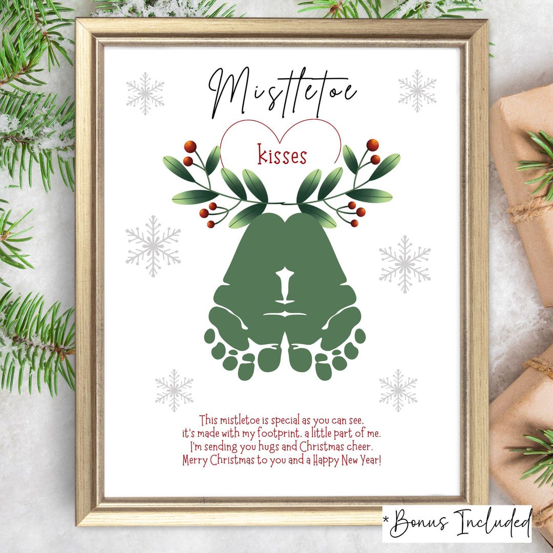 Mistletoe Kisses Footprint Craft Merry Christmas Footprint Art Winter ...