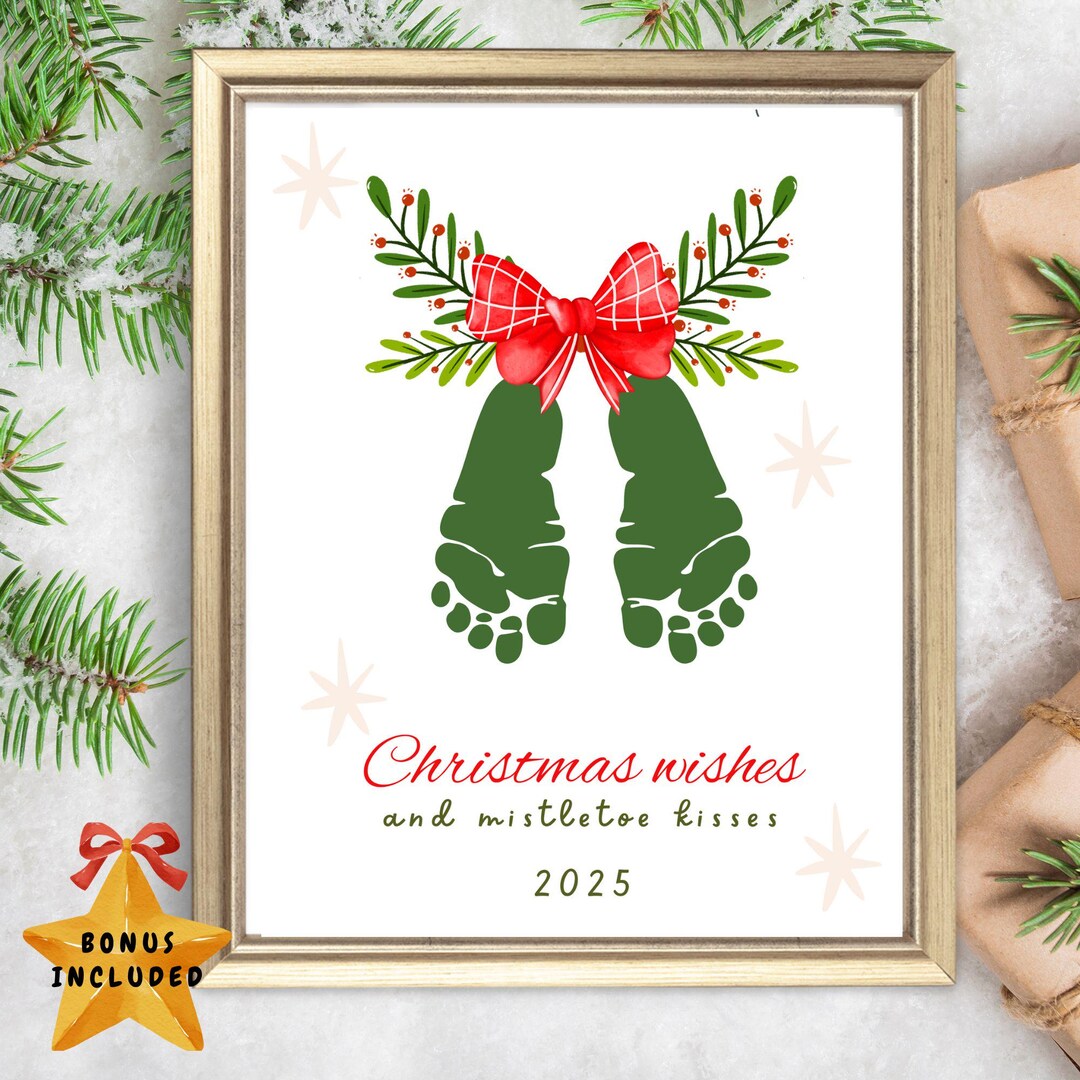 Mistletoe Kisses Footprint Craft, Merry Christmas Footprint Art, Winter ...