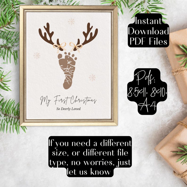 Reindeer Footprint Art, Baby’s First Christmas 2025 Keepsake, Printable ...