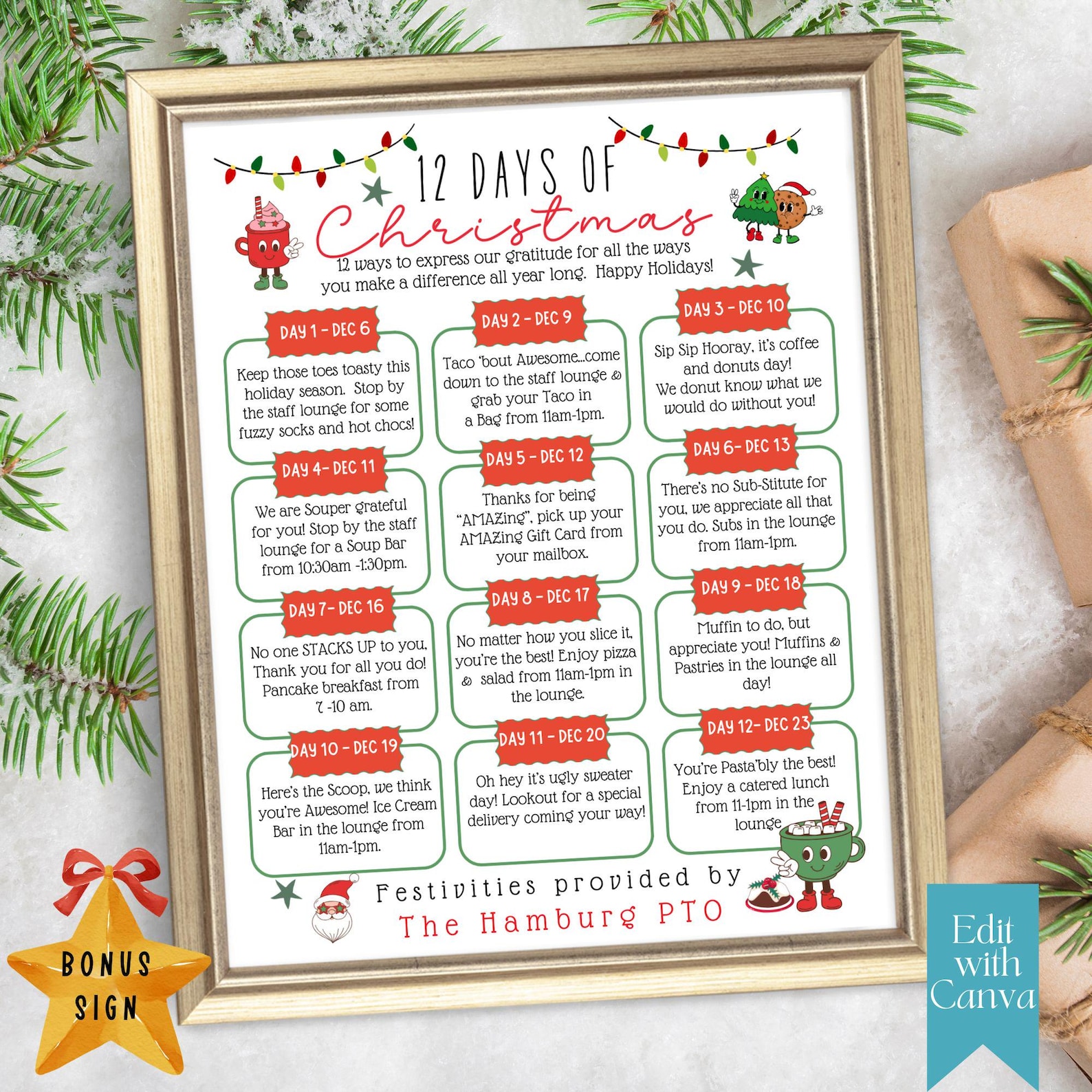 Editable Christmas Holiday Appreciation Flyer| Teacher 12 Days of ...