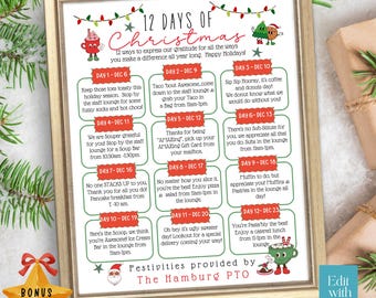 Editable Christmas Holiday Appreciation Flyer, Teacher 12 Days of ...