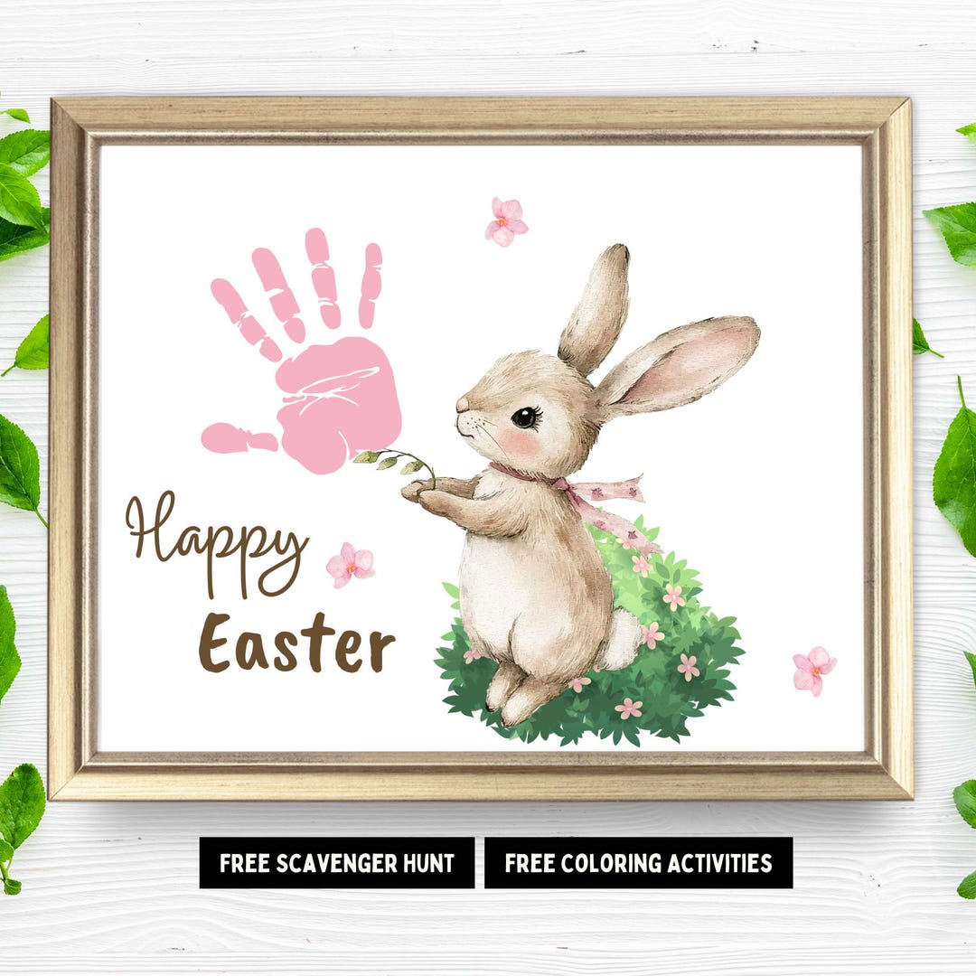 Bunny Handprint Art| Happy Easter Baby Handprint Craft Keepsake Kit ...