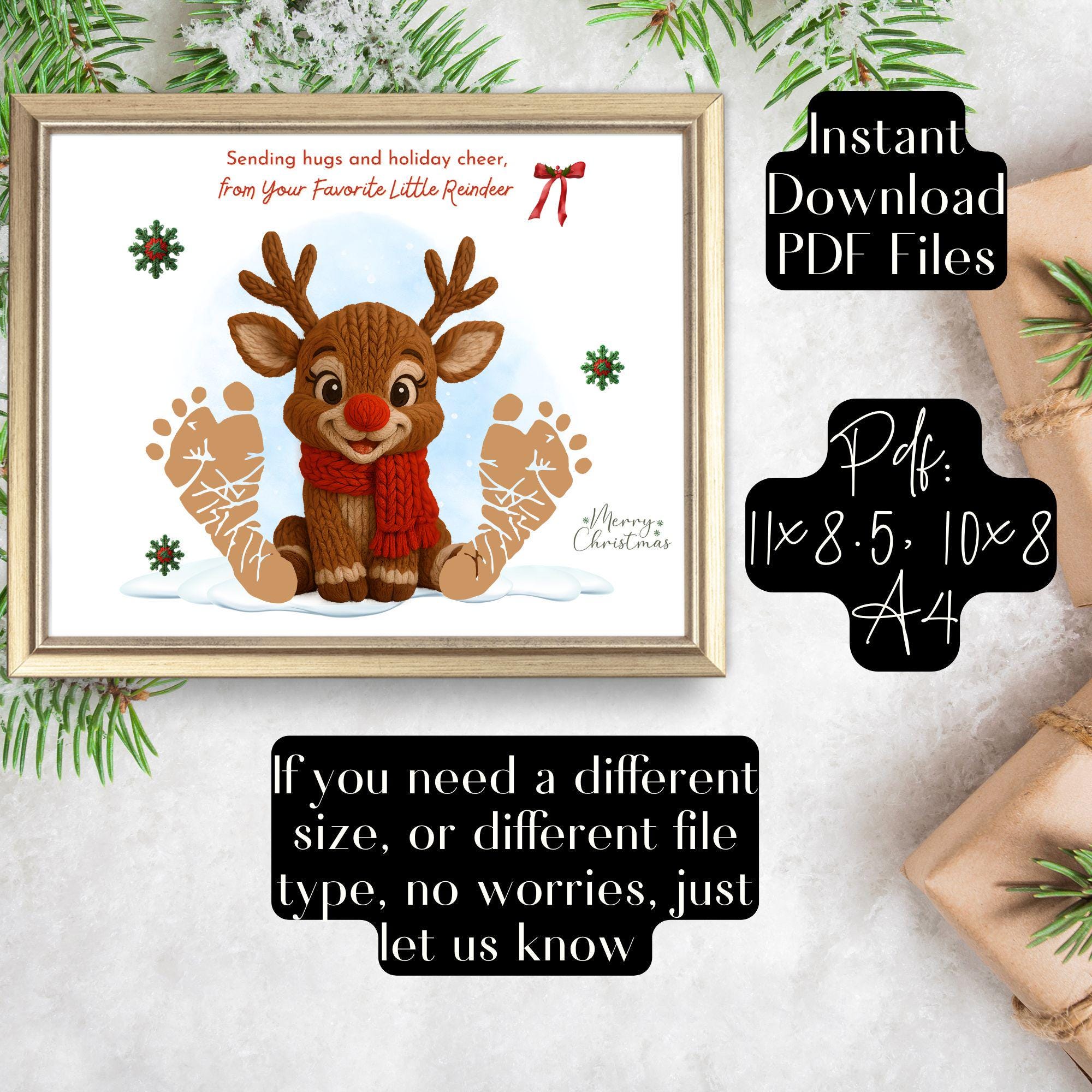 Reindeer Footprint Art Craft, Christmas Handprint, Kids Baby Toddler ...