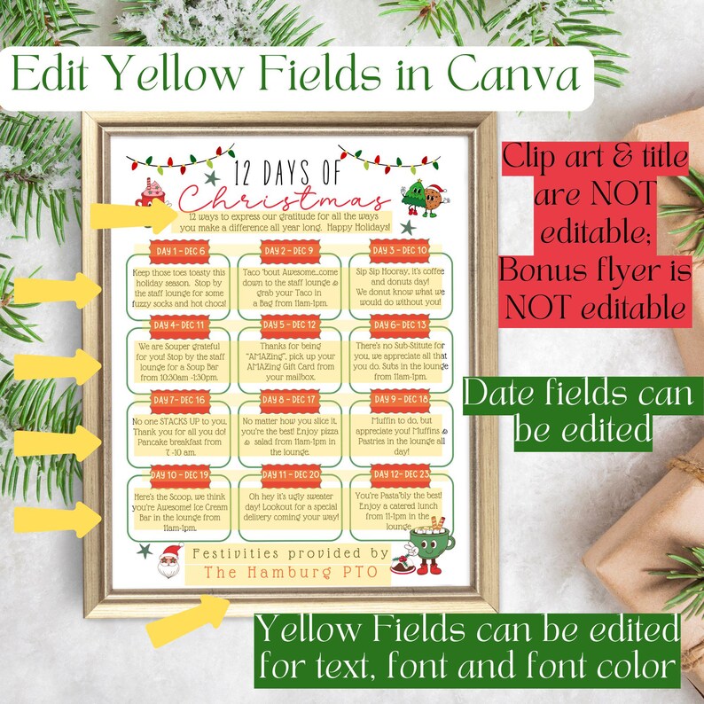 Editable Christmas Holiday Appreciation Flyer| Teacher 12 Days of ...