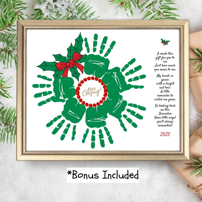 Christmas Handprint Wreath Craft, Toddler Keepsake Printable, Holiday ...