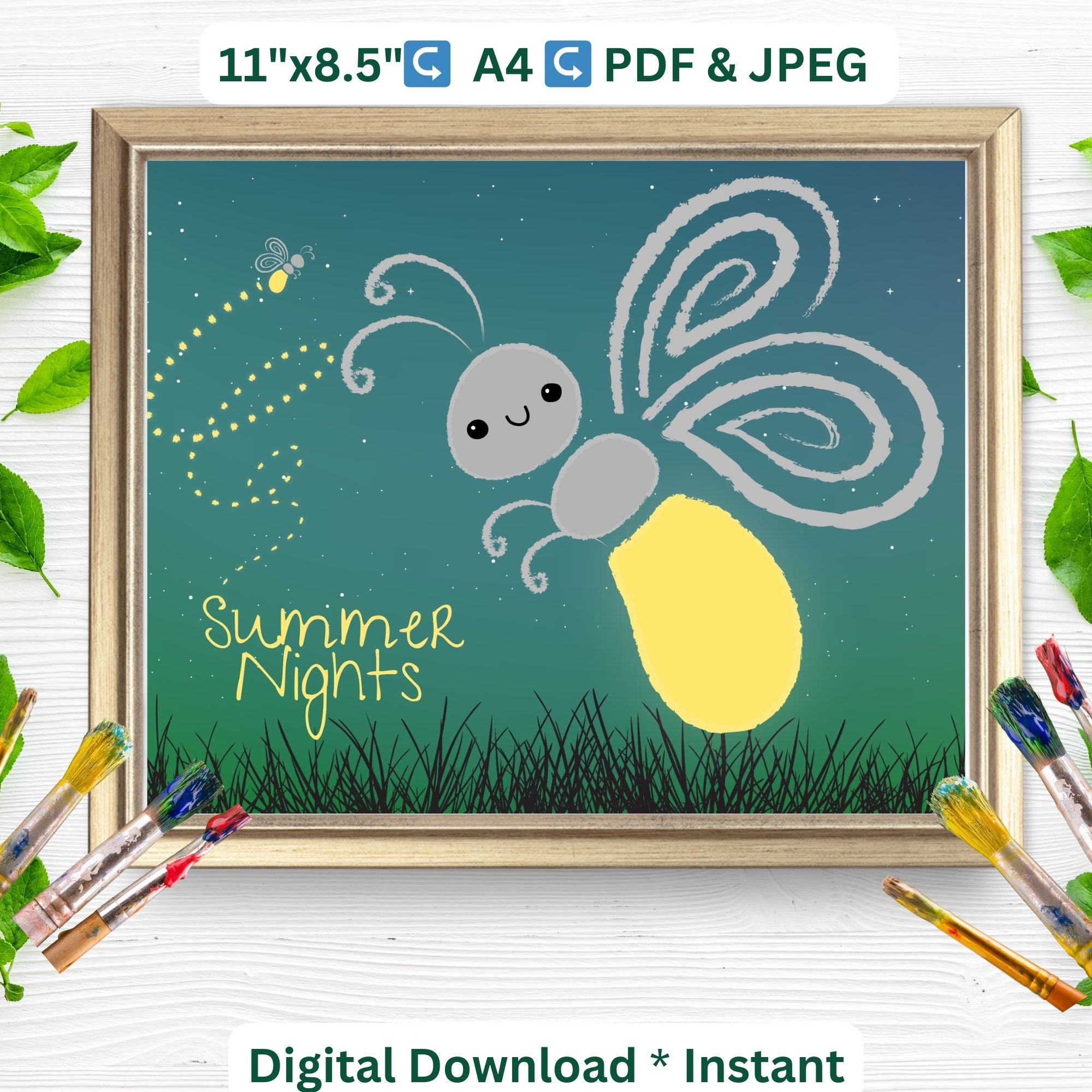 Summer Footprint Craft Firefly Handprint Art Printable Sign Kids ...