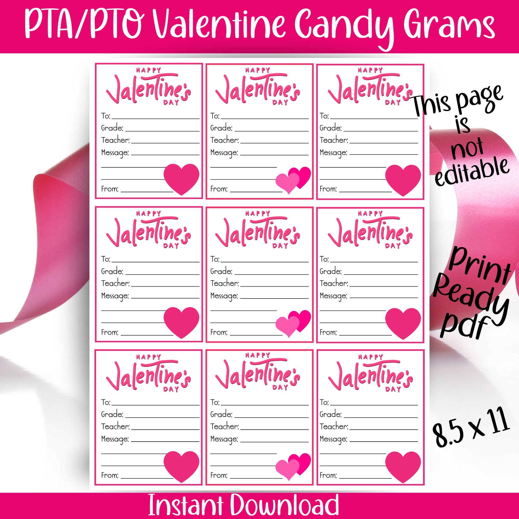 PTA PTO Valentine's Day Candy Gram Fundraiser Flyer Template| Candy ...