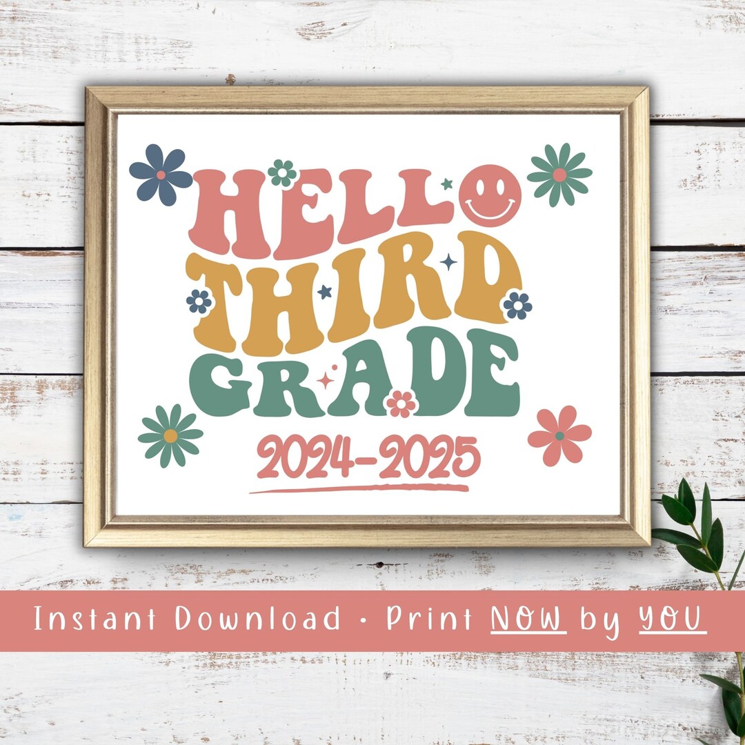 Hello THIRD Grade Groovy Sign Printable| RETRO First Day of School ...