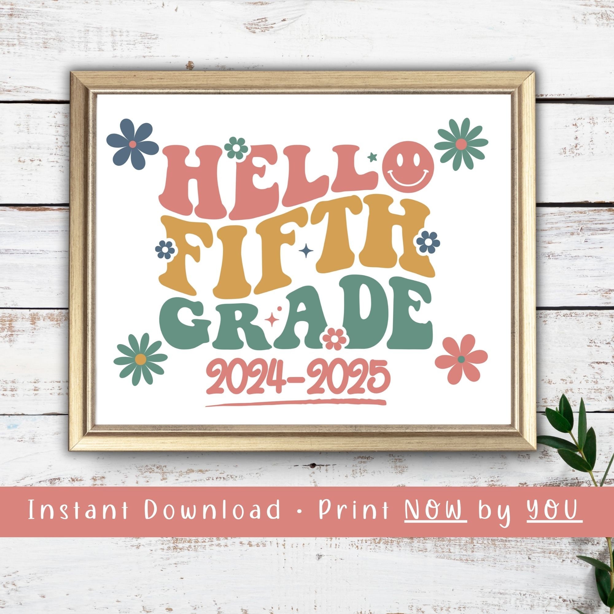 Hello FIFTH Grade Groovy Sign Printable RETRO First Day of School ...