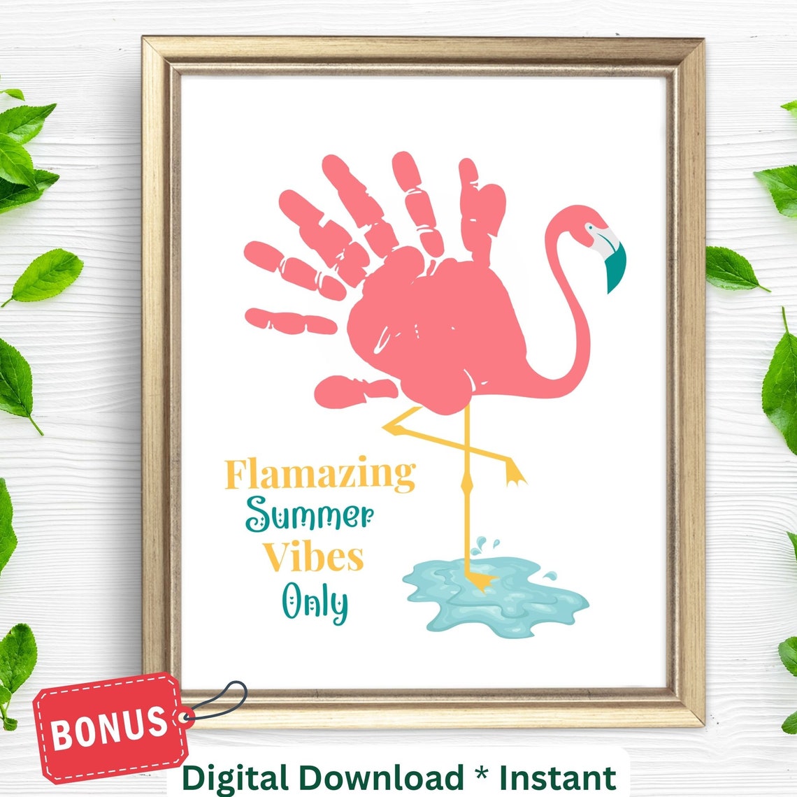 Summer Handprint Craft Pink Flamingo Handprint Art Printable Sign Kids ...