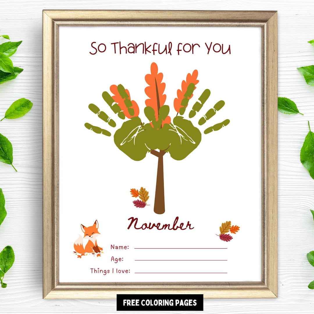 November Thankful Tree Handprint Art Craft, DIY Fall Preschool Craft ...